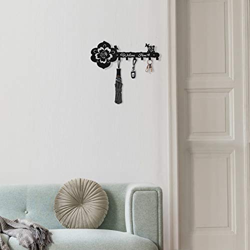 Deveosa Key Hooks Holder for Wall Decorative - Small Black Entryway Welcome Home Sign Key Hanging Hangers Wall Mounted Racks