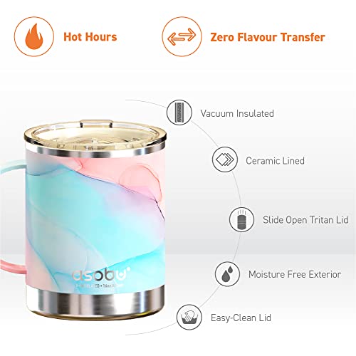 asobu Ultimate Stainless Steel Ceramic Inner Coating Coffee Mug with Double Walled Copper Lining Insulation, 12 Ounces (Aqua Pink)