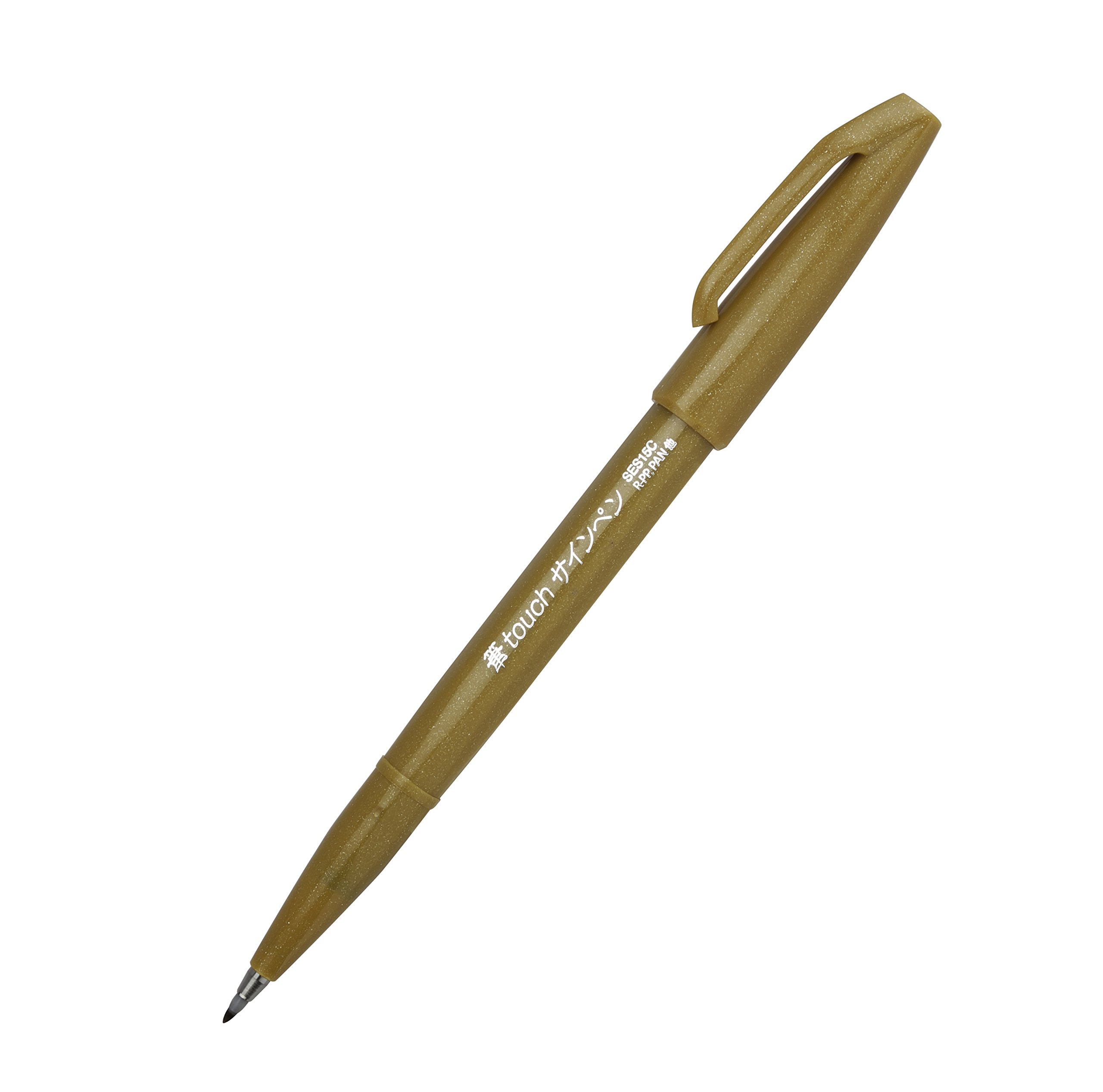 Pentel Arts Sign Pen Touch, Fude Brush Tip, Ochre Ink, Box of 12 (SES15C-Y)