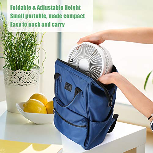 SDYXJ Portable Fan Rechargeable, Stand & table fan Folding Telescopic & Adjustable Height With 4 Speeds Quiet for Office Home Outdoor Camping with 2 PCS charging cable