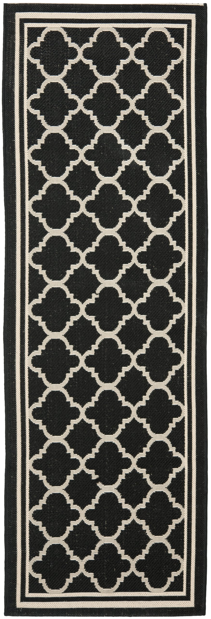 SAFAVIEH Courtyard Collection 2'3" x 12' Black/Beige CY6918 Trellis Indoor-Outdoor Waterproof Easy-Cleaning Patio Backyard Mudroom Runner-Rug