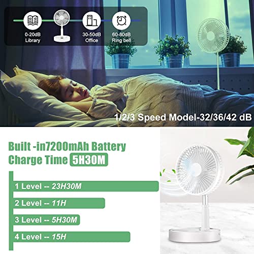 SDYXJ Portable Fan Rechargeable, Stand & table fan Folding Telescopic & Adjustable Height With 4 Speeds Quiet for Office Home Outdoor Camping with 2 PCS charging cable