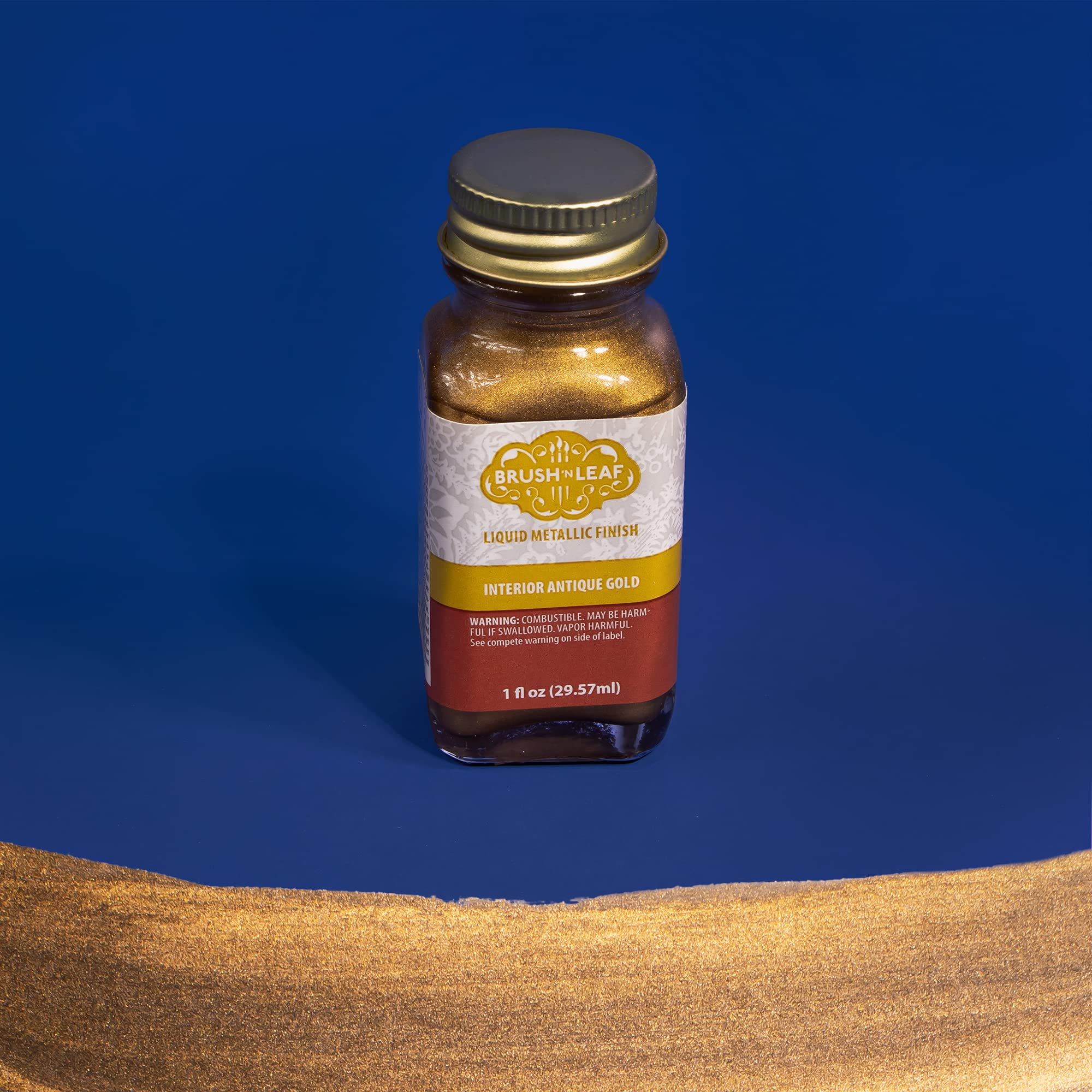 AMACO Brush ‘n Leaf - Antique Gold Leaf 1oz Bottle - Liquid Gold Leaf Paint for Metal Wood Ceramic and More - Interior Liquid Leaf Paint for Objects and Furniture