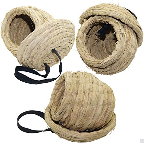 Hamiledyi Birds Nest Straw Eco-Friendly Straw Birdhouse 100% Natural Fiber Bird Nest Hut Cozy Resting Breeding Place with Birds Toy for Medium-Sized Parrots Conures Cockatiel,Large