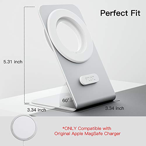 PZOZ Charger Stand Compatible for Apple MagSafe Charger, Aluminum Alloy Charging Station Dock Cable Management Clips, Cord Organizer Holder Stand for iPhone 13 12 Mini, Pro, Pro Max (Silver)