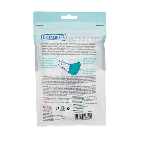 Dr. Talbot's Disposable Kid's Face Mask for Personal Health, Girl 2-5 Years, Prints May Vary, 10 Count