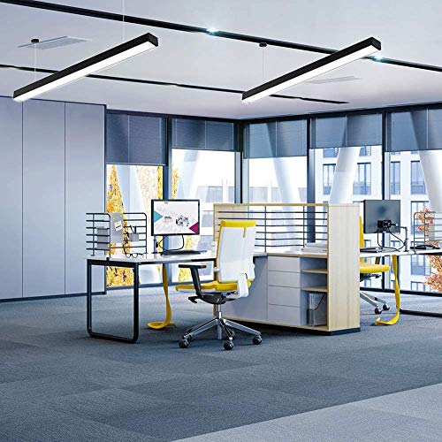 BAYCHEER Modern 35.43inches Linkable LED Office Lighting Fixture Long Strip Lamp Adjustable Hanging Lamp for Office Commercial Area barn Kitchen Garage Basement Black