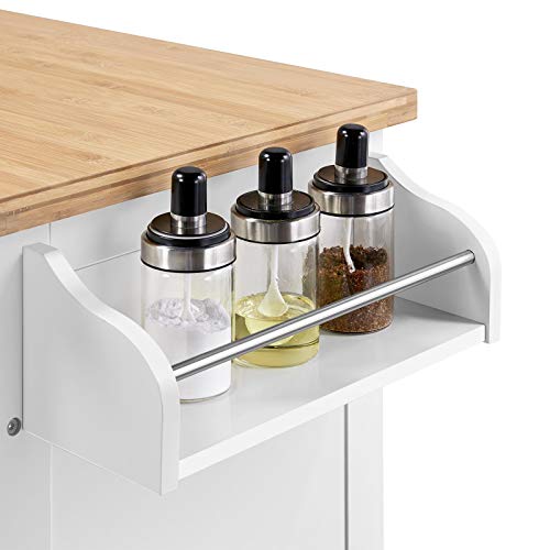 Yaheetech Kitchen Cart with Spice Rack Towel Holder, Kitchen Island with Drawer for Dining Room Kitchen Living Room, White