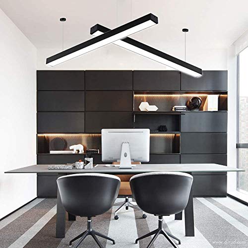 BAYCHEER Modern 35.43inches Linkable LED Office Lighting Fixture Long Strip Lamp Adjustable Hanging Lamp for Office Commercial Area barn Kitchen Garage Basement Black