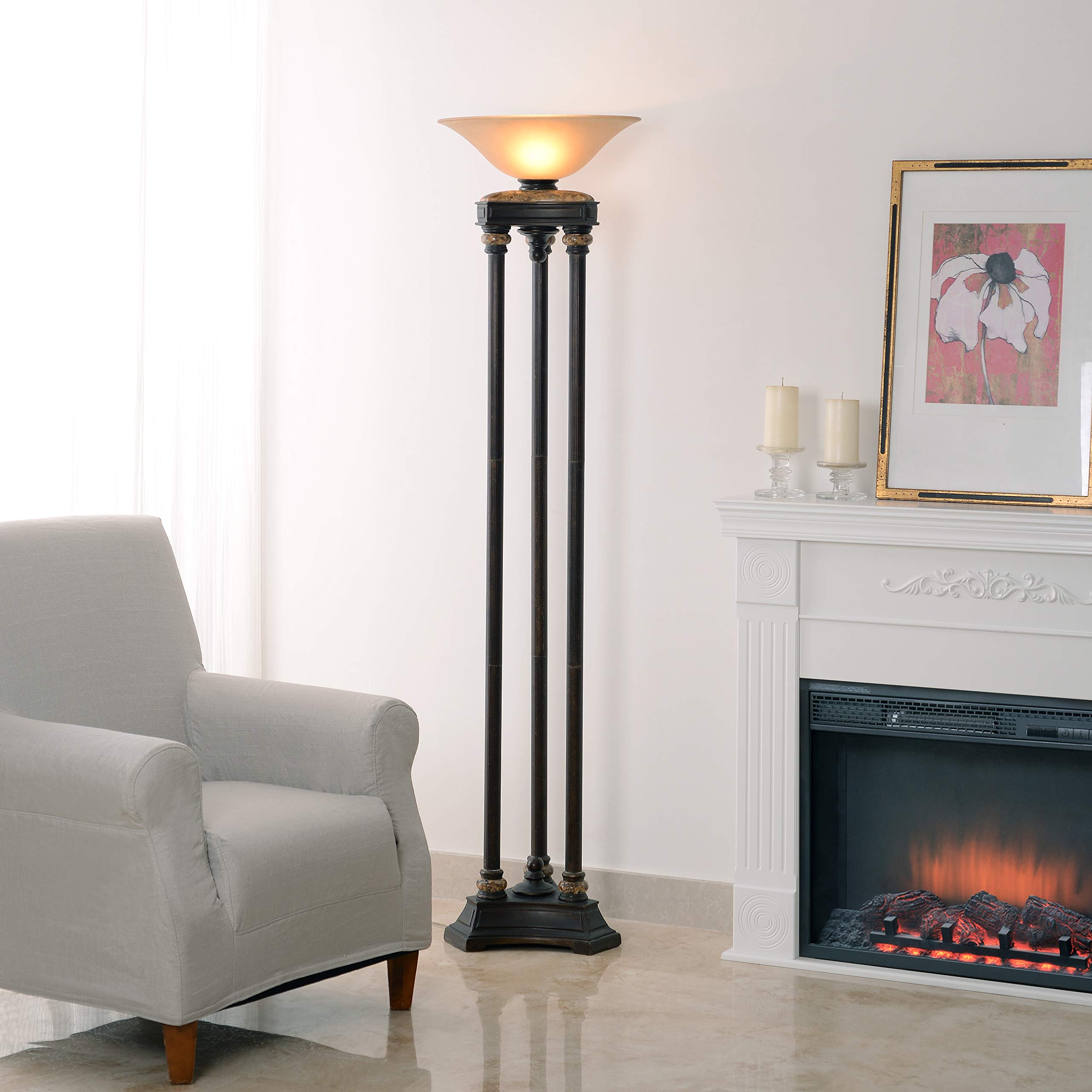 Kenroy Home 32066ORB Colossus 3 Pole Torchiere Floor Lamps, Medium, Oil Rubbed Bronze w/Marble Accent