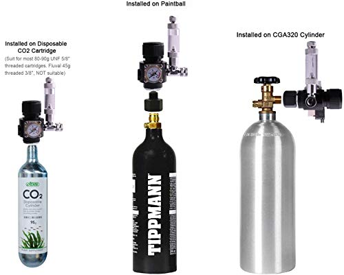 FZONE Aquarium CO2 Regulator Mini Series V3.0 Dual Stage with DC Solenoid and Bubble Counter Check Valve Compatible Paintball Tank CGA320 CO2 Cylinde
