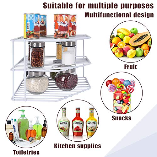 3-Tier Corner Shelf Counter and Cabinet Organizer - Steel Metal Wire - Rust Resistant - Plates, Dishes, Cabinet & Pantry Organizer - Kitchen Organization (10 x 7.5 Inch) (White)