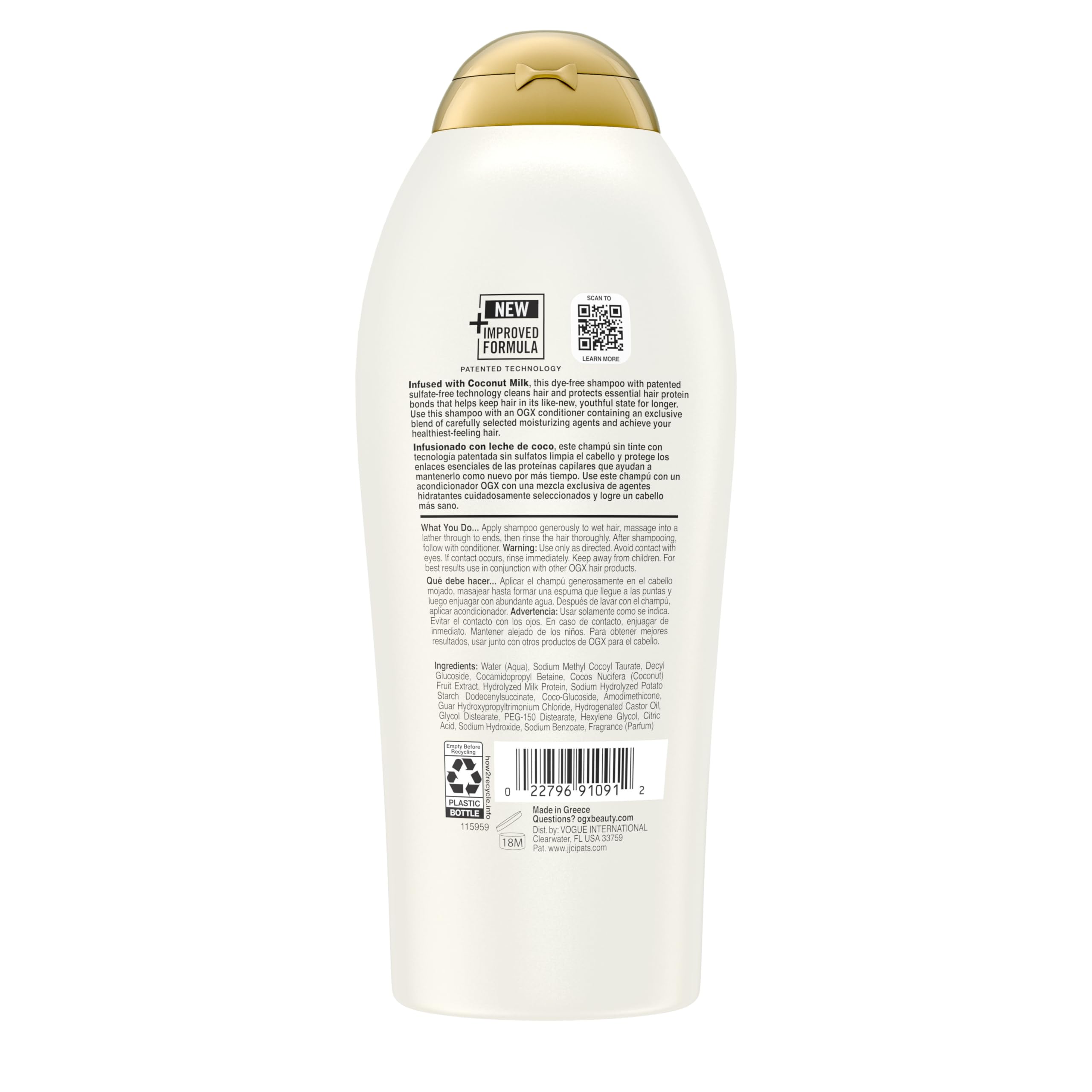 OGX Nourishing + Coconut Milk Shampoo, Hydrating & Restoring Shampoo Moisturizes for Soft Hair After the First Use, Paraben-Free, Sulfate-Free Surfactants, 25.4 fl. oz