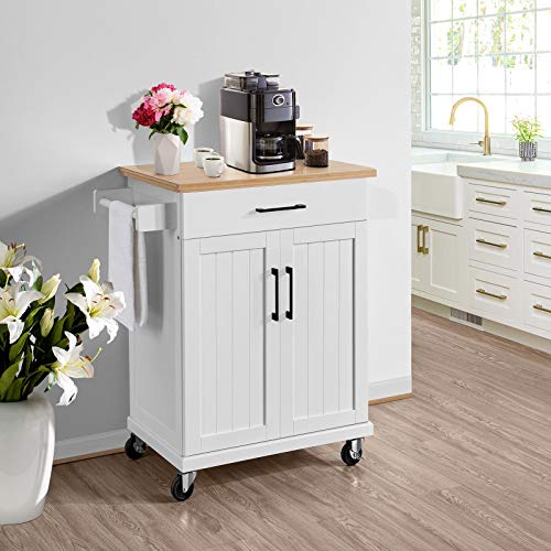 Yaheetech Kitchen Cart with Spice Rack Towel Holder, Kitchen Island with Drawer for Dining Room Kitchen Living Room, White