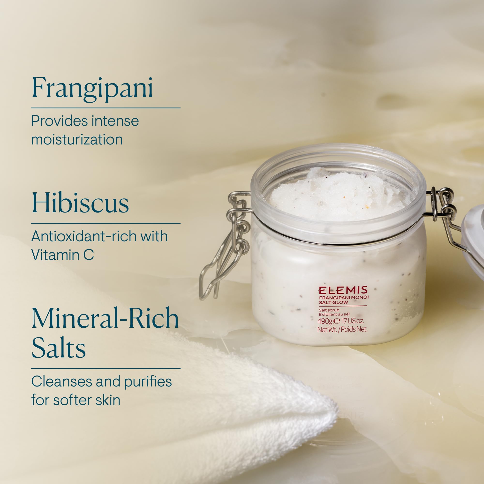 ELEMIS Frangipani Monoi Salt Glow | Luxurious Tropical Salt Scrub Helps to Lock in Moisture and Exfoliates, Smoothes, and Softens the Skin | 490g