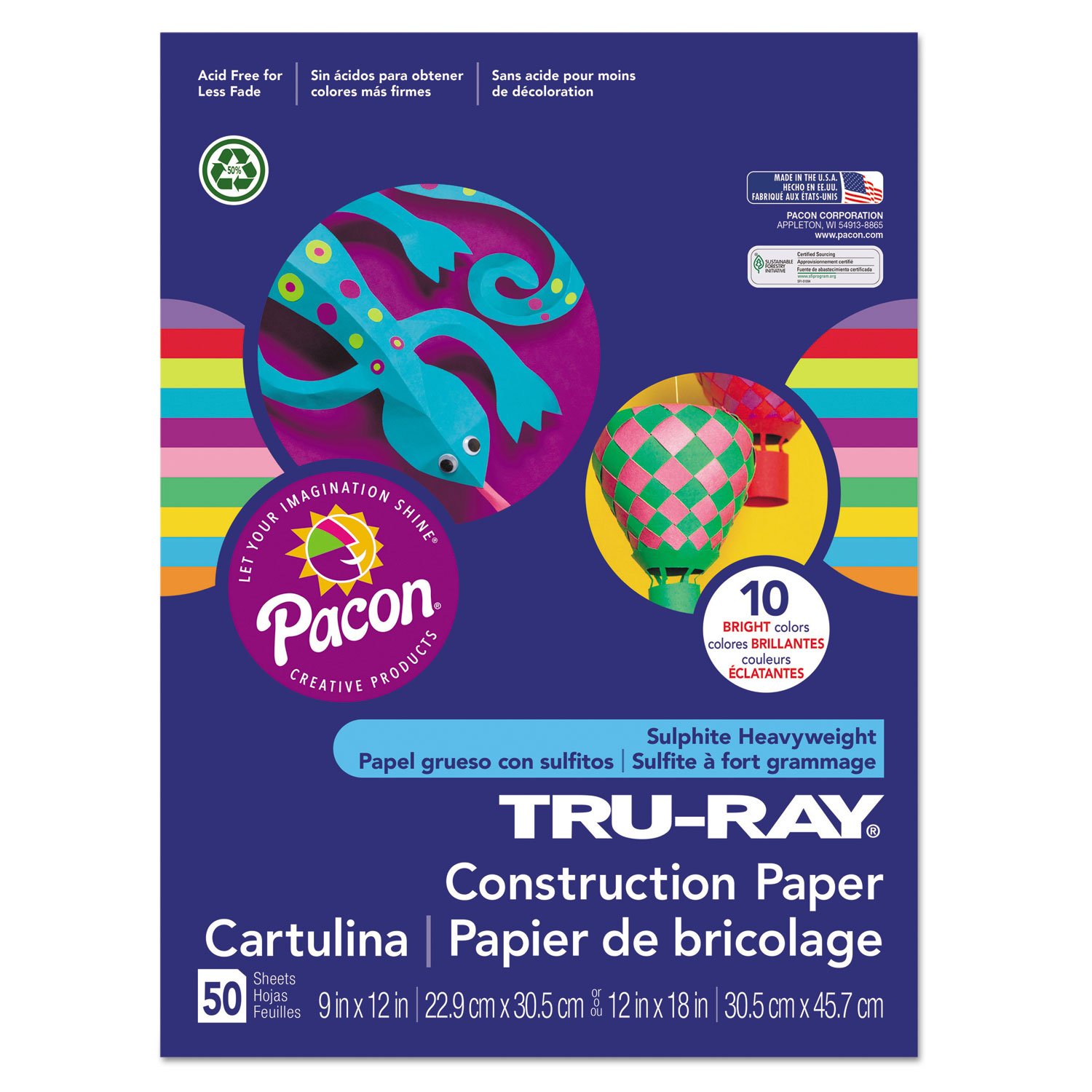 Pacon Tru-Ray Construction Paper, 76 lb, 18 x 24, White, 50 Sheets/PK (103090)