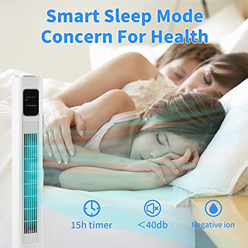 Antarctic Star Tower Fan Oscillating Fan Quiet Cooling Remote Control Powerful Standing 3 Speeds Wind Modes Bladeless Floor Fans Portable Bladeless Fan for Children Bedroom Home Office (White, 35")