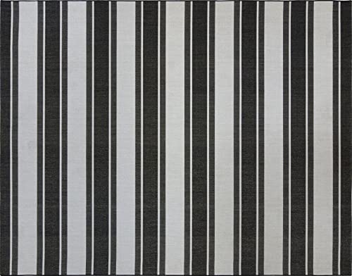 Gertmenian Indoor Outdoor Area Rug, Classic Flatweave, Washable, Stain & UV Resistant Carpet, Deck, Patio, Poolside & Mudroom, 5x7 Ft Standard, Stripes, Black White, 37706