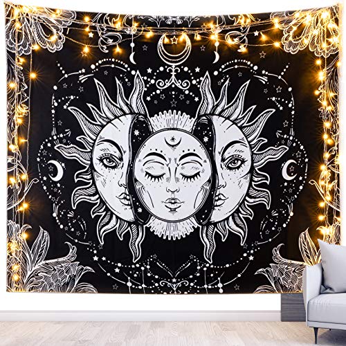 Urbanstrive Not Fade Machine Washable Mandala Tapestry Wall Hanging Trippy Hippie Bohemian Psychedelic Wall Tapestry for Bedroom Living Room, Blue White, Small (28.7x37.4 Inches)(73x95 cm)