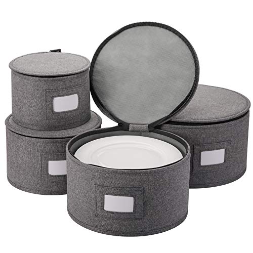 TOPZEA Set of 4 China Storage Containers Hard Shell, Dinnerware Storage Containers for Plate Storage and Transport, Stackable Plate Holder Protector Moving Box for Dishes, Felt Plate Dividers Included