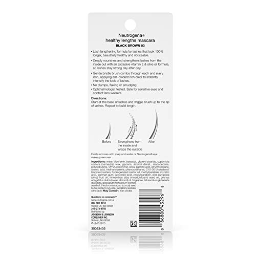 Neutrogena Healthy Lengths Mascara for Stronger, Longer Lashes, Clump-, Smudge- and Flake-Free Mascara with Olive Oil, Vitamin E and Rice Protein, Black/Brown 03,.21 oz
