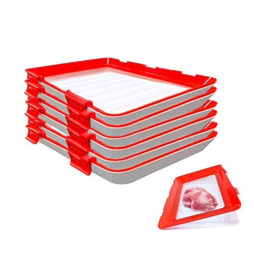 Food Preservation Trays- Stackable, Reusable Food Tray with Plastic Lid, Durable,Superior for Keeping Food Fresh,Dishwasher & Freezer Safe-6 Count