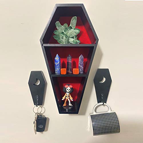 Ella & Emma Wall Mounted Coffin-Shaped Key Holder - Gothic Home Decor Wall Hanger with Hook - Wall Coffin Key Holder with Crescent Moon Cutout - Gothic & Spooky Halloween Decor for Home - 2 Pieces