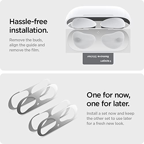 Spigen Shine Shield Designed for Airpods 3rd Generation (2021) Anti Dust Sticker for Airpods 3 Dust Guard - Metallic Silver