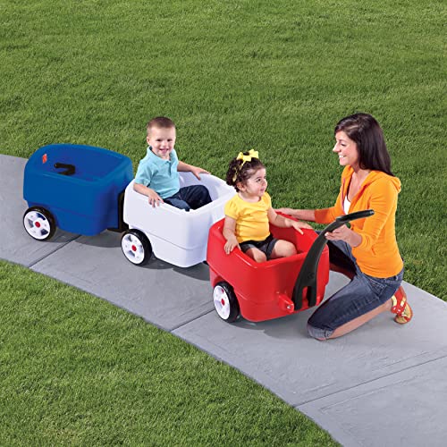 Step2 Choo Choo Wagon and Trailer - Red, White & Blue - Children's Wagon - Perfect for Siblings, Triplets, Friends - Festive Wagon for Parades and Summer Fun