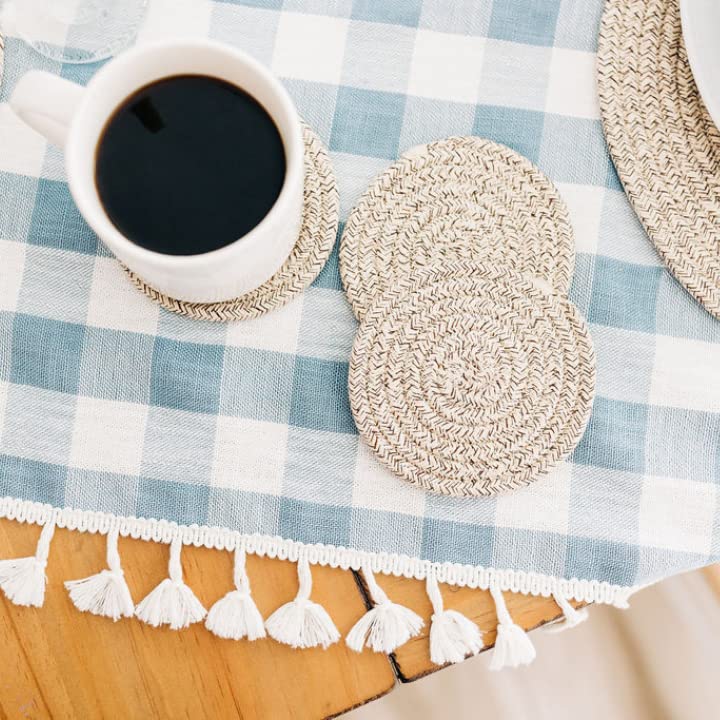 OrganiHaus Set of 6 Brown Cute Coasters for Drinks | Absorbent Coasters | Farmhouse Coasters for Coffee Table | Desk Cup Coasters | Rustic Aesthetic Boho Coasters | Moisture Absorbing Woven Coasters