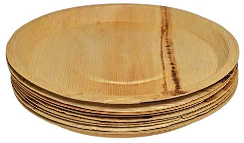 Charity Leaf Disposable Palm Leaf 14" Round Trays (10 pieces) Bamboo Like Serving Platters, Disposable Boards, Eco-Friendly Dinnerware For Weddings, Catering, Events
