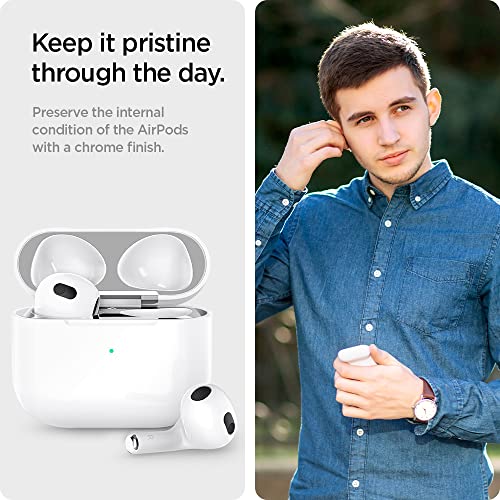 Spigen Shine Shield Designed for Airpods 3rd Generation (2021) Anti Dust Sticker for Airpods 3 Dust Guard - Metallic Silver