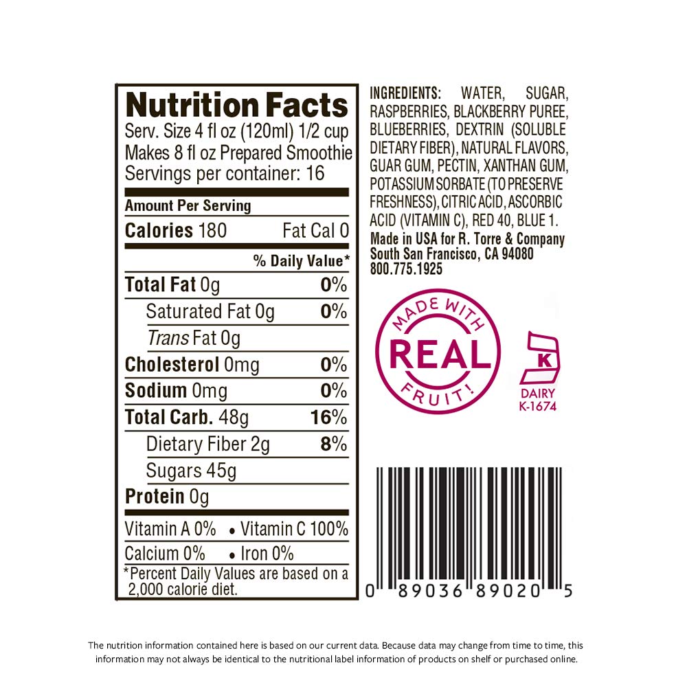 Torani Real Fruit Smoothie Mix, Wildberry, 64 Ounce