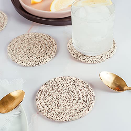OrganiHaus Set of 6 Brown Cute Coasters for Drinks | Absorbent Coasters | Farmhouse Coasters for Coffee Table | Desk Cup Coasters | Rustic Aesthetic Boho Coasters | Moisture Absorbing Woven Coasters