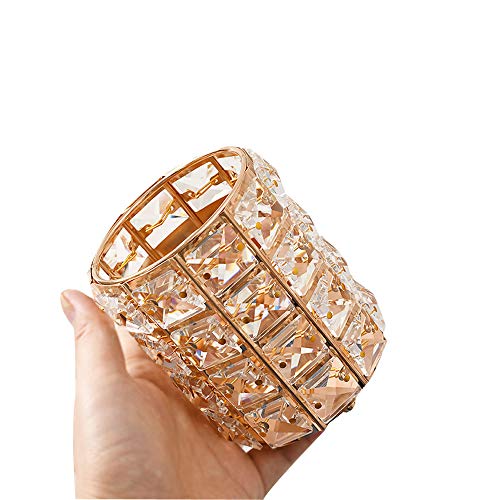 Luckymoo Crystal Beads Makeup Brush Holder Brush Pen Pencil Holder Pot Cup Pencil and Make Up Storage Cup, Round Luxurious Jewelry Rack (Golden)