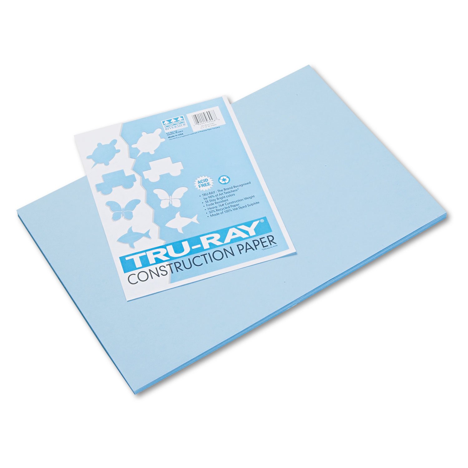 Pacon 103048 Tru-Ray Construction Paper, 76 lbs., 12 x 18, Sky Blue, 50 Sheets/Pack