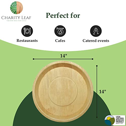 Charity Leaf Disposable Palm Leaf 14" Round Trays (10 pieces) Bamboo Like Serving Platters, Disposable Boards, Eco-Friendly Dinnerware For Weddings, Catering, Events