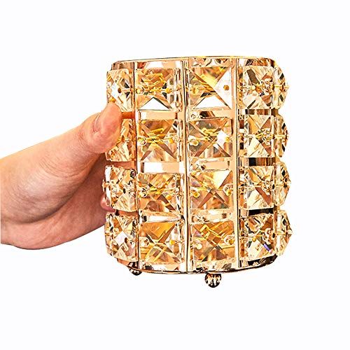 Luckymoo Crystal Beads Makeup Brush Holder Brush Pen Pencil Holder Pot Cup Pencil and Make Up Storage Cup, Round Luxurious Jewelry Rack (Golden)