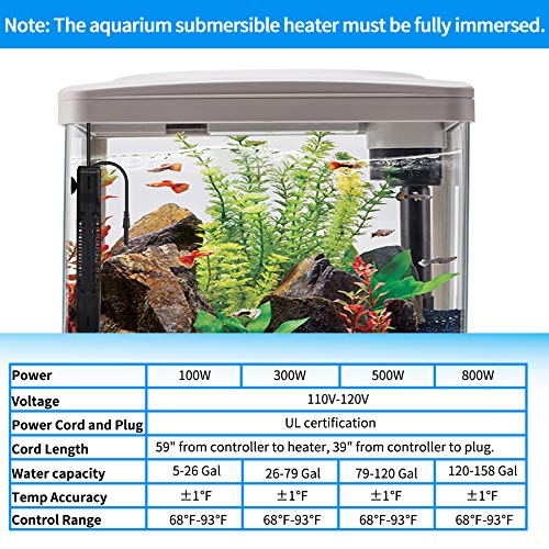 SZELAM Submersible Aquarium Heater,300W Fish Tank Heater with Intelligent Temperature Probe and 2 Suction Cups,Suitable for Marine Saltwater and Freshwater