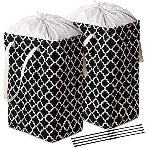 ELONG HOME Laundry Basket 2 Pack, Freestanding Laundry Hamper With Support Rods, Anti-dust Hampers for Laundry with Easy Carry Handles, Black