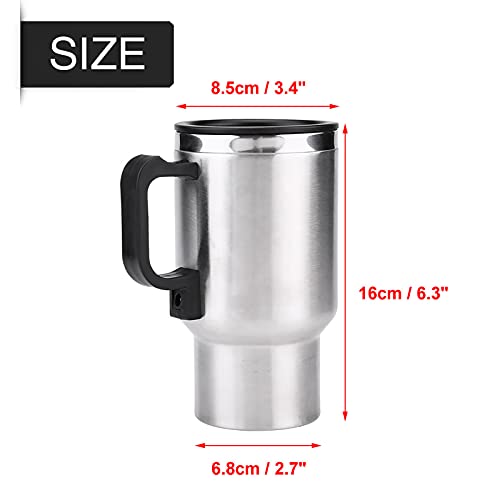 Car Heating Cup, 450ml Stainless Steel Electric in-car Travel Heating Cup Vehicle Heated Coffee Cup Mug Warmer for Heating Water Coffee and Tea by 12V Cigarette Lighter Plug