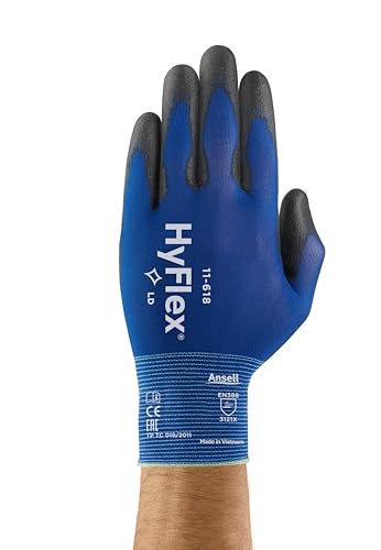 Ansell HyFlex 11-618 Nylon Light Duty Multi-Purpose Glove with Knitwrist, Abrasion/Cut Resistant, Size 6, Blue (Pack of 12 Pair)