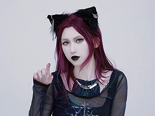 tyoungg Faux Fur Cat Kitten Clip on Ears Headband For Cosplay Kitten Play Comicon Cosplay Petplay (black kitten ears)