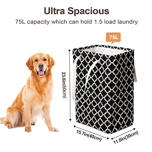 ELONG HOME Laundry Basket 2 Pack, Freestanding Laundry Hamper With Support Rods, Anti-dust Hampers for Laundry with Easy Carry Handles, Black