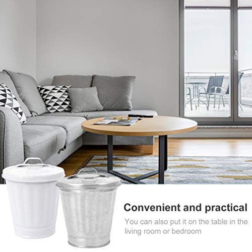 VOSAREA Plastic Bins 4pcs Desktop Garbage Trash Can Mini Metal Rubbish Bin with Lid Iron Flower Pots Tabletop Waste Bin for Kitchen Bedroom Office Decor Car Cup Holder