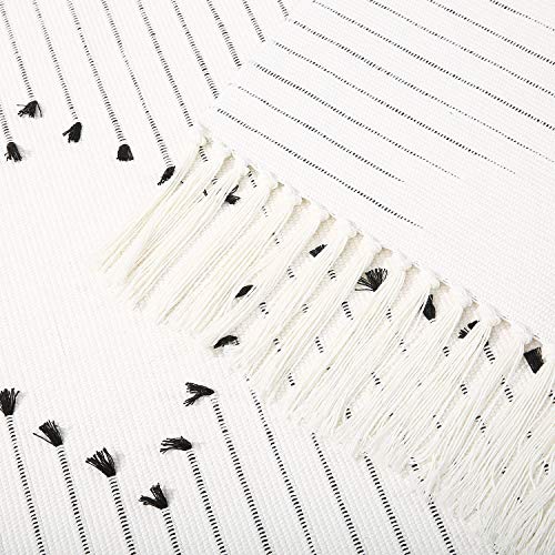 Boho Hand Woven Bathroom Rug Fringe Rug for Bedroom Cotton Woven Tassel Throw Rug, Moroccan Accent Tribal Decorative Throw Floor Carpet , Exquisite Geometric Minimalist Style (2.0 ft x 3.0 ft, White)