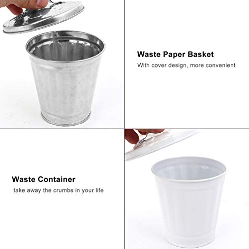 VOSAREA Plastic Bins 4pcs Desktop Garbage Trash Can Mini Metal Rubbish Bin with Lid Iron Flower Pots Tabletop Waste Bin for Kitchen Bedroom Office Decor Car Cup Holder