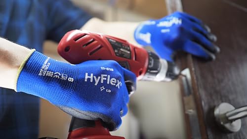 Ansell HyFlex 11-618 Nylon Light Duty Multi-Purpose Glove with Knitwrist, Abrasion/Cut Resistant, Size 6, Blue (Pack of 12 Pair)