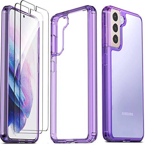 Ferilinso for Samsung Galaxy S21 Case, [NOT Fit S21+ Plus], with 2 Pack Tempered Glass Screen Protector [Hard PC Back TPU Flexible Frame] [Military Grade Protection] [10X Anti-Yellowing]-Purple Cover