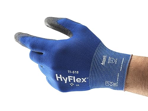 Ansell HyFlex 11-618 Nylon Light Duty Multi-Purpose Glove with Knitwrist, Abrasion/Cut Resistant, Size 6, Blue (Pack of 12 Pair)